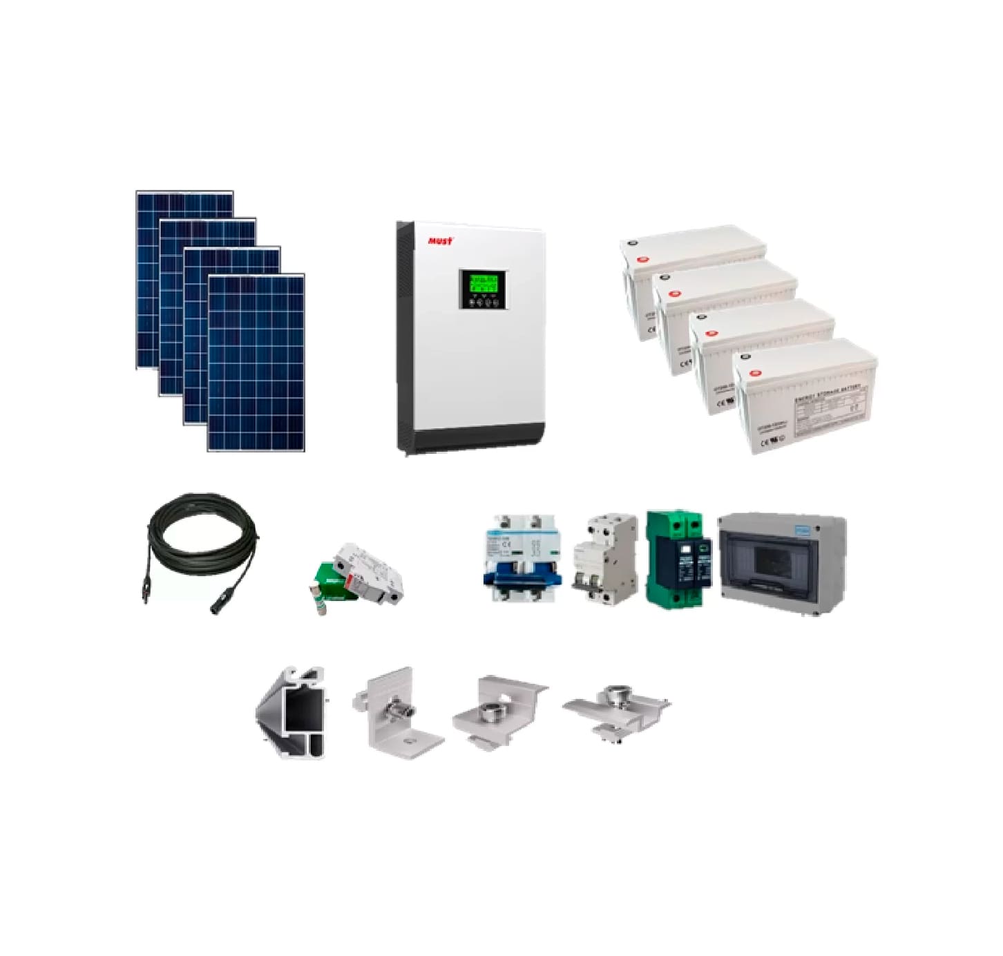 Kit Solar Aislado de 900Wh/dia y 1kW de Potencia Pico con Baterías de ...